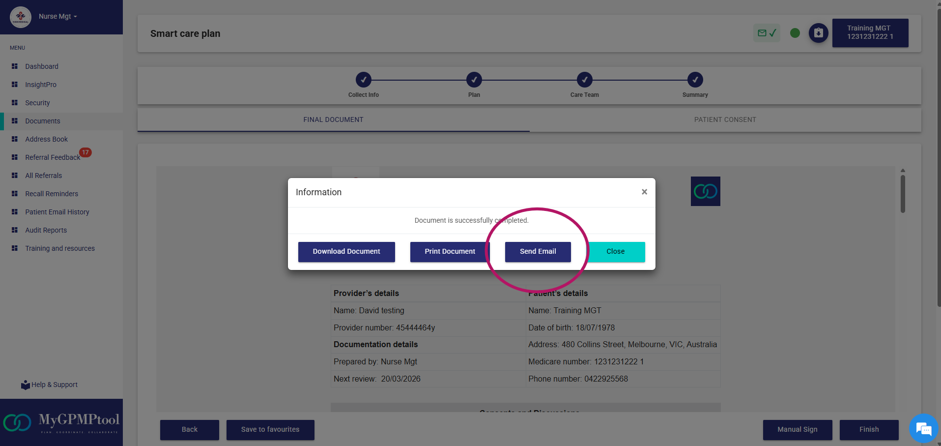 Email the document to the patient
